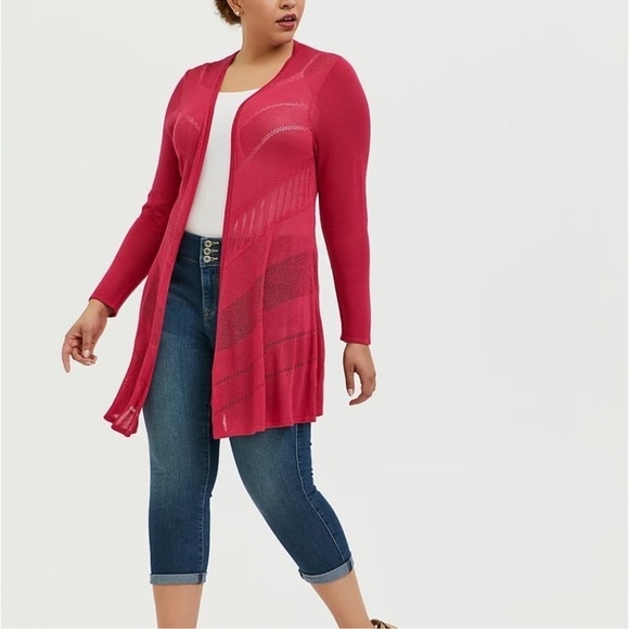 torrid | Sweaters | Torrid Cardigan Sweater Pink Pointelle Knit Long ...